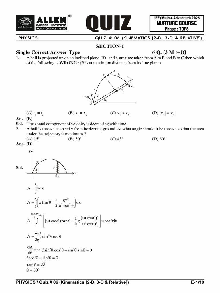 06 # Quiz (With Solution) - Kinem | PDF