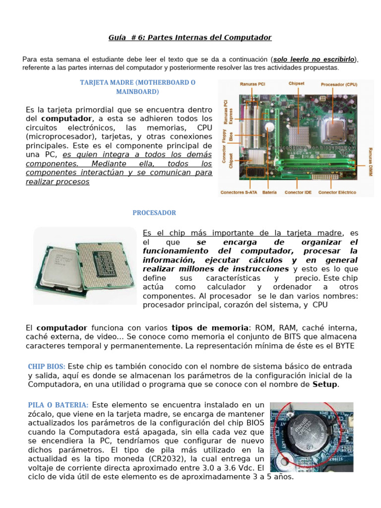 Guía # 6 - Partes Internas Del Computador | PDF | Almacenamiento de ...