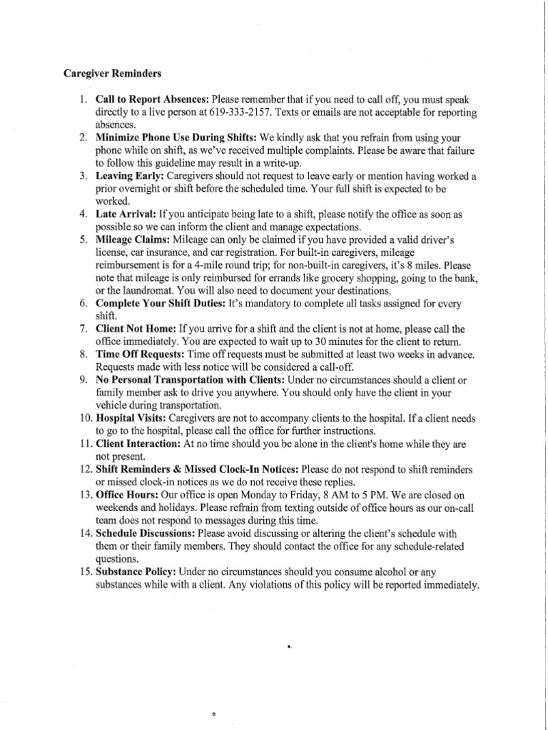 Caregiver Reminders English | PDF