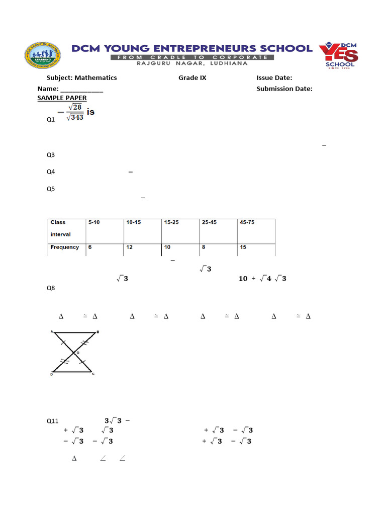 Grade 9 Sample Paper 2025 | PDF | Area | Elementary Geometry