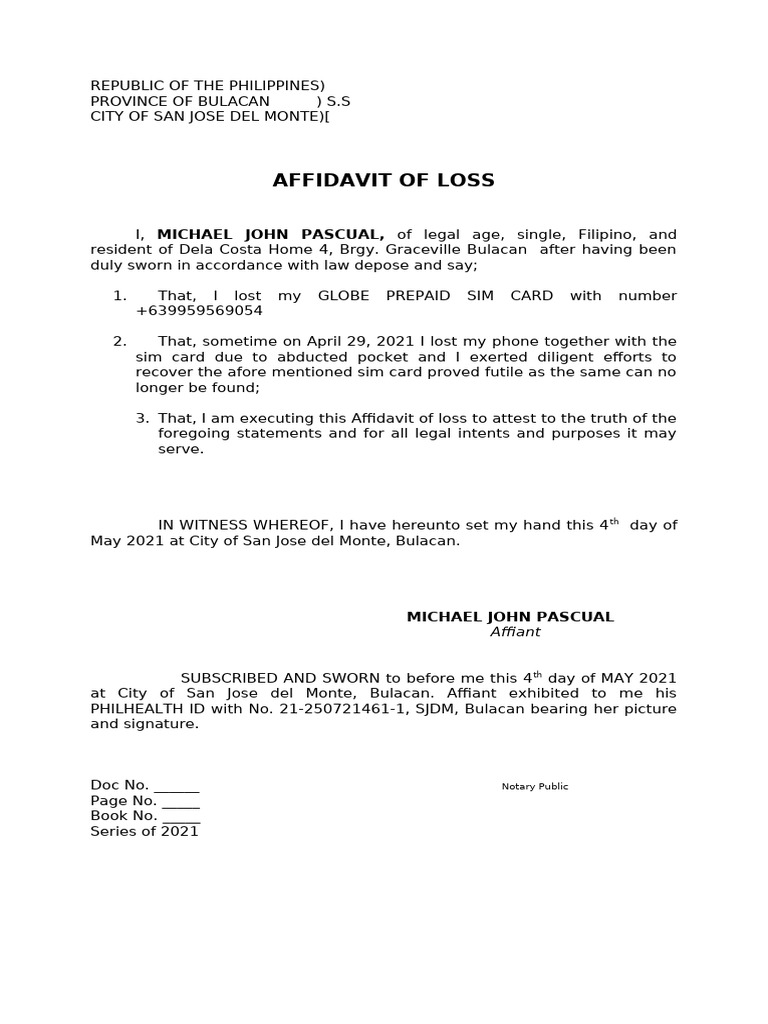 Aff. of Loss Pay Slip | PDF