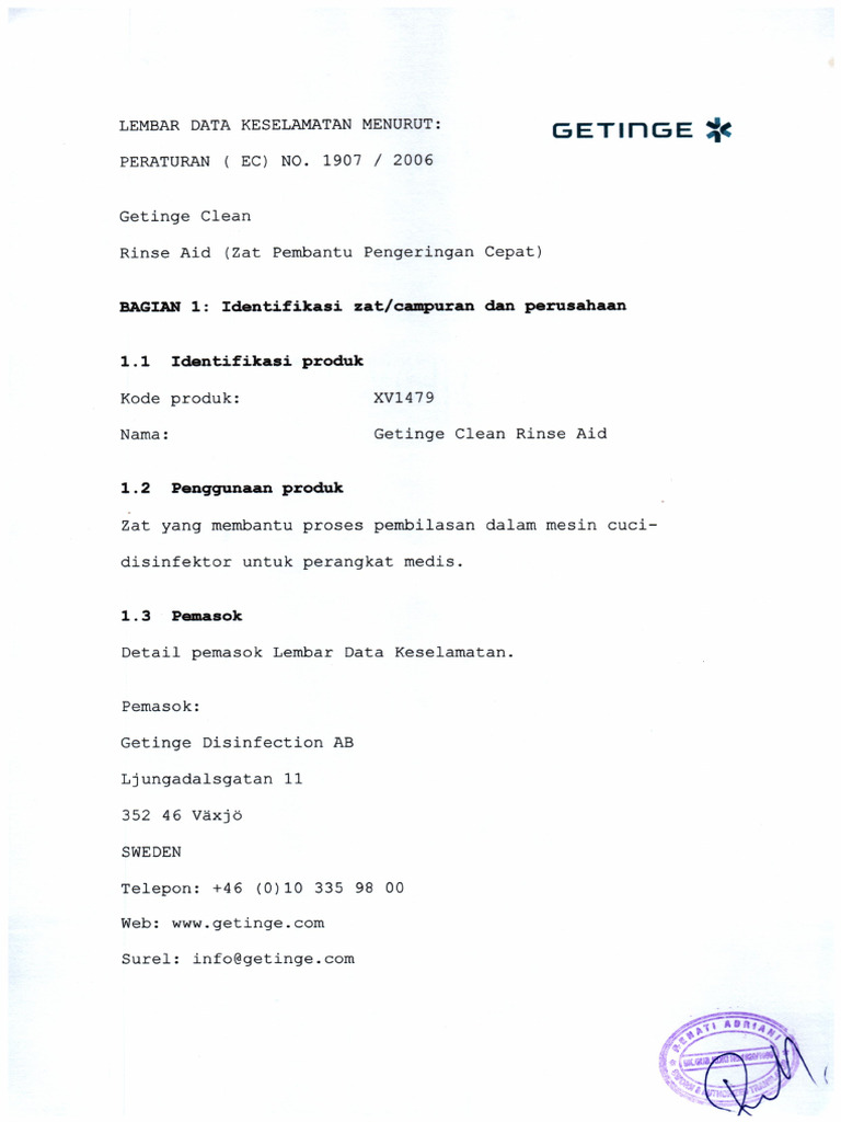 Getinge Clean Rinse Aid | PDF