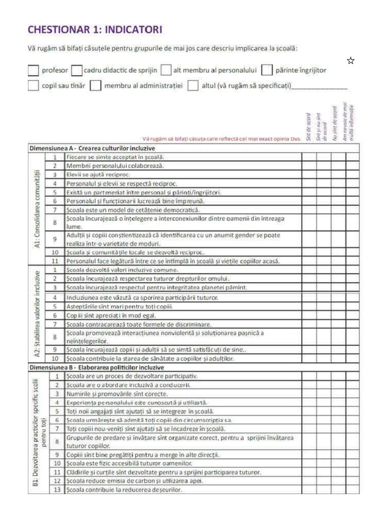 Chestionar Scoala Incluziva | PDF