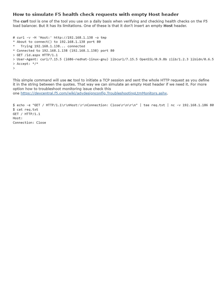 The Systems Engineer Organized Chaos - How To Simulate F5 Health Check Requests With Empty Host ...