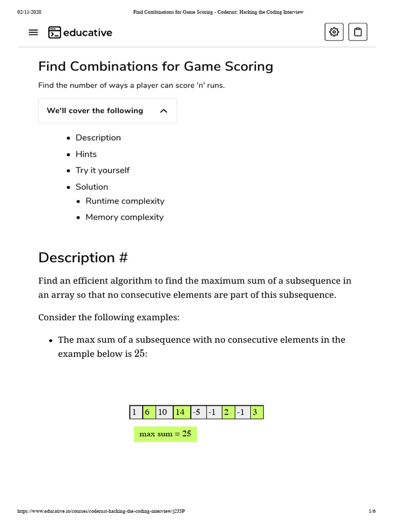Find Combinations For Game Scoring - Coderust - Hacking The Coding ...