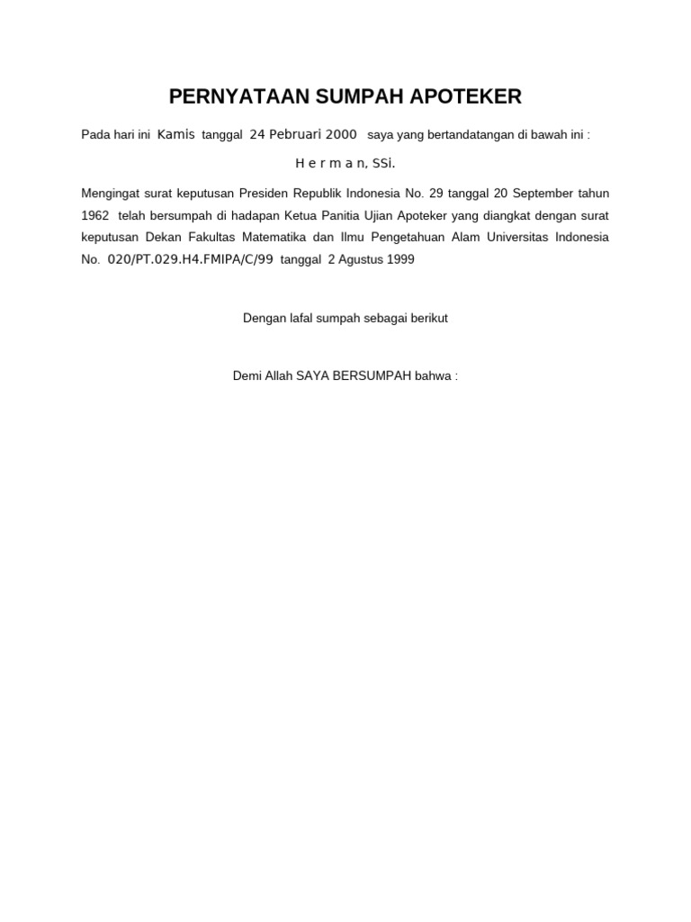 Sumpah Apoteker | PDF