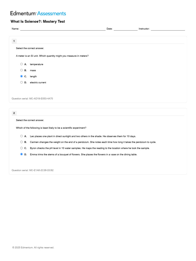 Science Mastery Test Overview | PDF | Scientific Method | Science