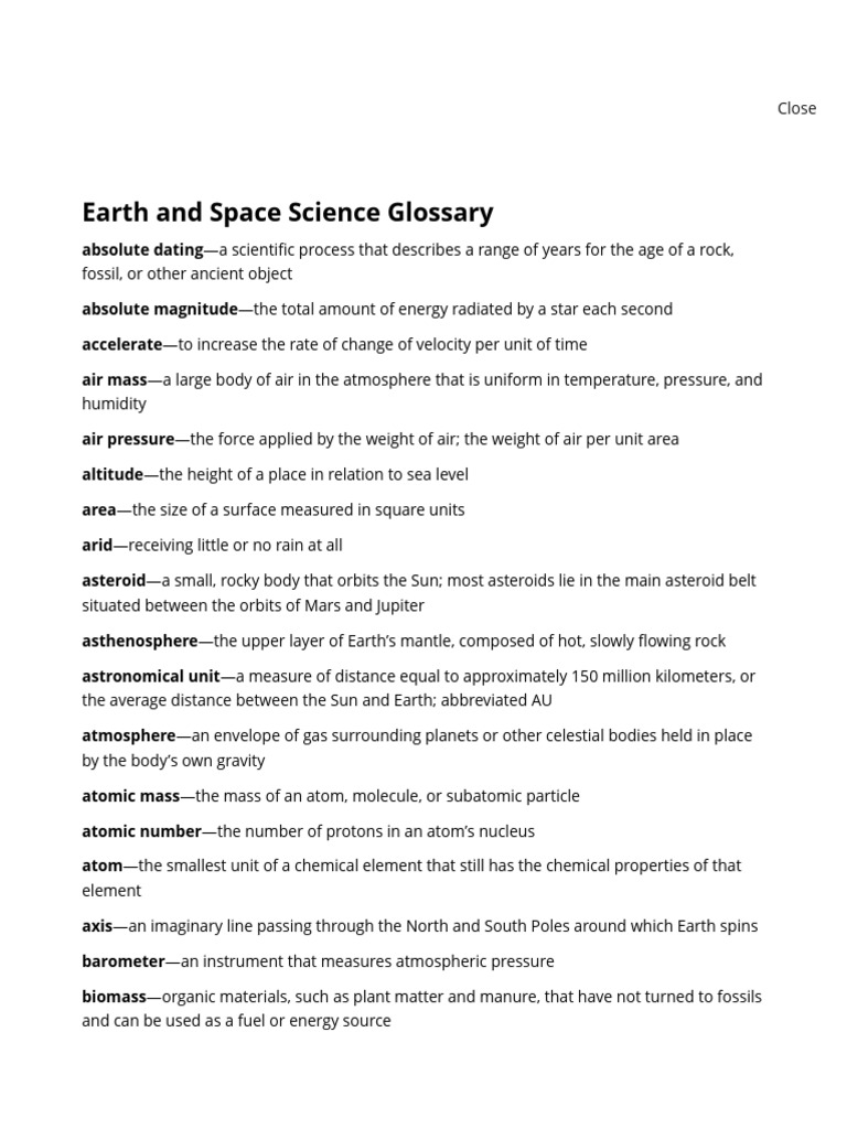 Earth and Space Science Terms Glossary | PDF | Earth | Atmosphere Of Earth