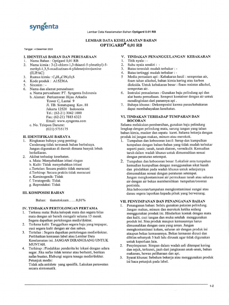 Optigard Ant - PT Syngenta Indonesia - Exp2027 | PDF