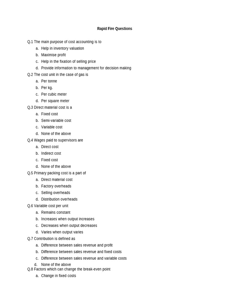 Rapid Fire Questions | PDF