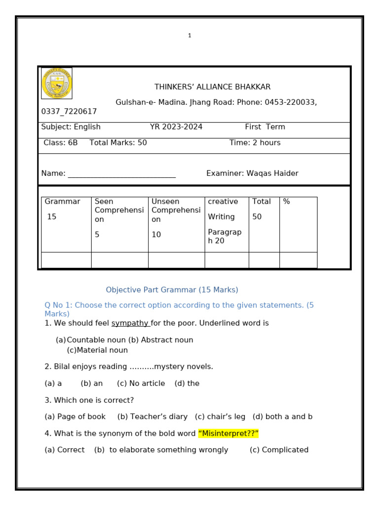 6B, First Term English Paper Edited | PDF | Verb | Linguistic Morphology