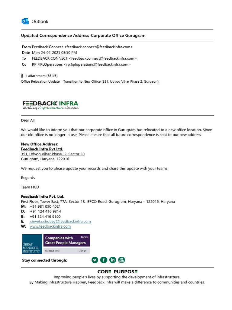 Updated Correspondence Address-Corporate Office Gurugram - RVNL Goa ...
