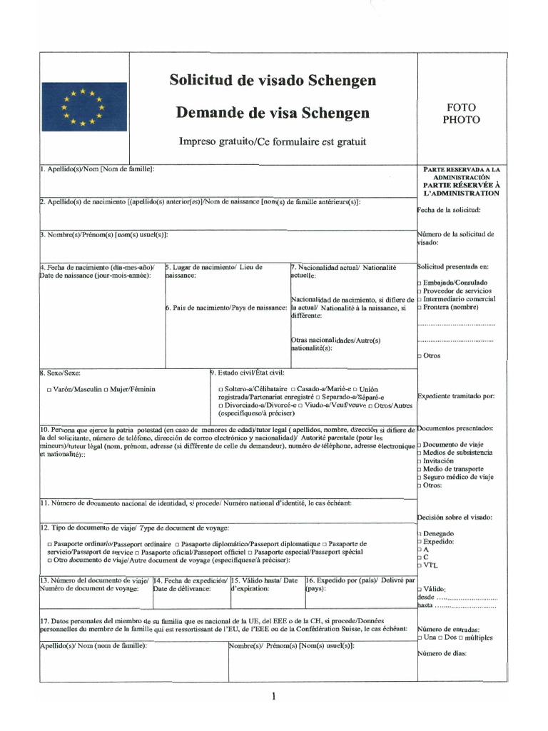 FORMULARIO SOLICITUD DE VISADO SCHENGEN (1) | PDF