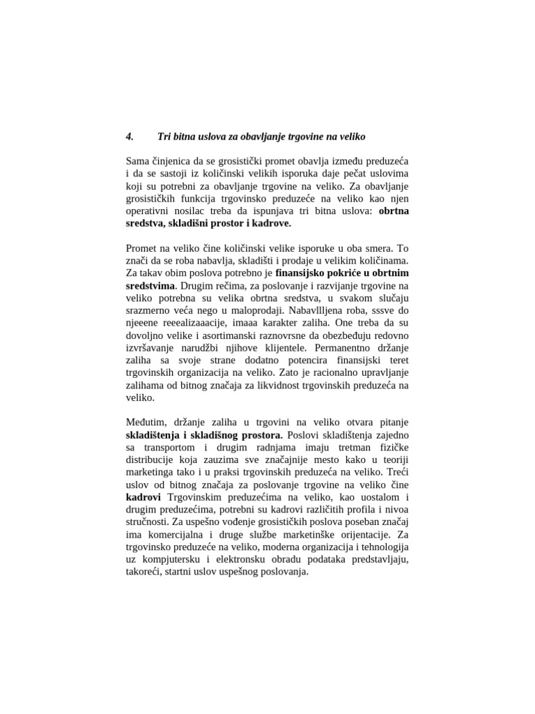 Tri Bitna Uslova Za Obavljanje Trgovine Na Veliko: Obrtna Sredstva ...