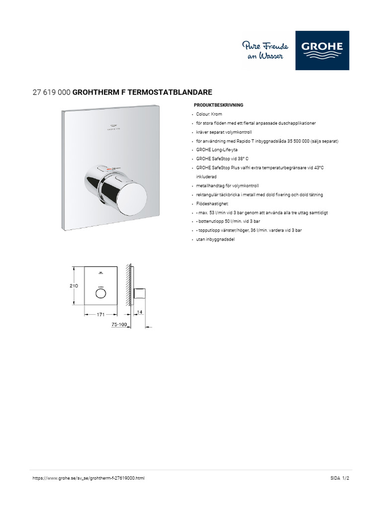 GROHE Specification Sheet 27619000 | PDF