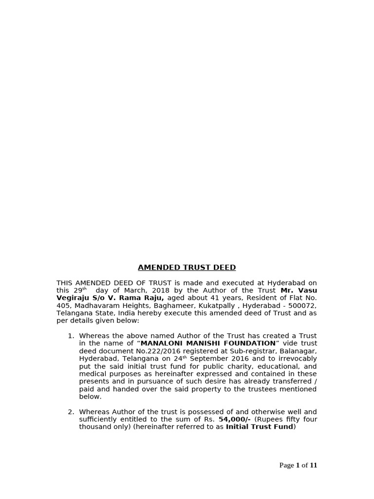Amended Trust Deed for Charity | PDF | Quorum | Board Of Directors