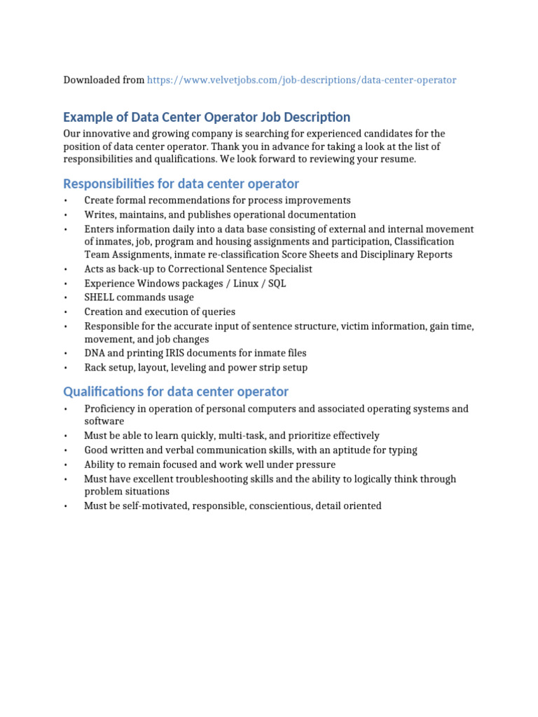 Data Center Operator v5 | PDF