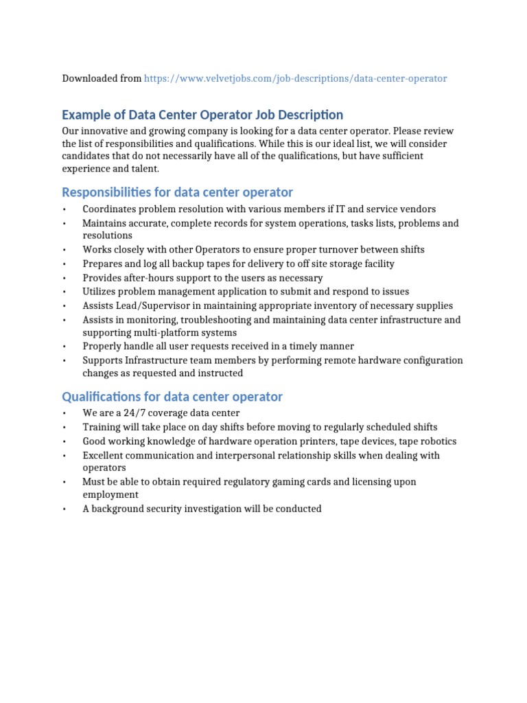 Data Center Operator v3 | PDF