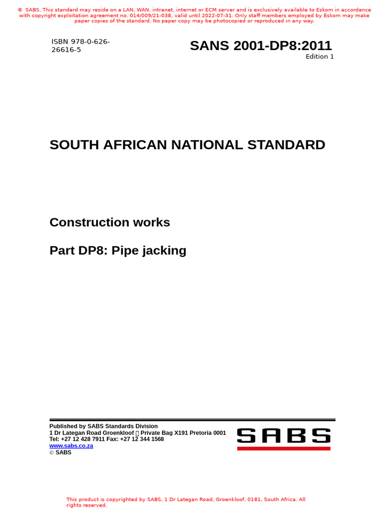 SANS2001-DP8 Pipe Jacking | PDF | Concrete | Pipe (Fluid Conveyance)