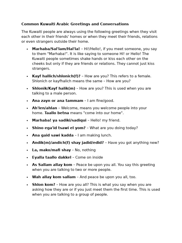 Kuwaiti Arabic Greetings Guide | PDF