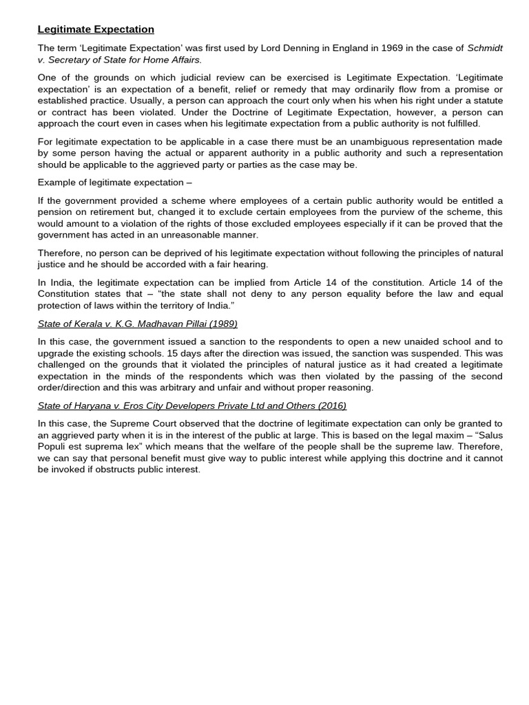 Understanding Legitimate Expectation in Law | PDF | Public Law | Governance