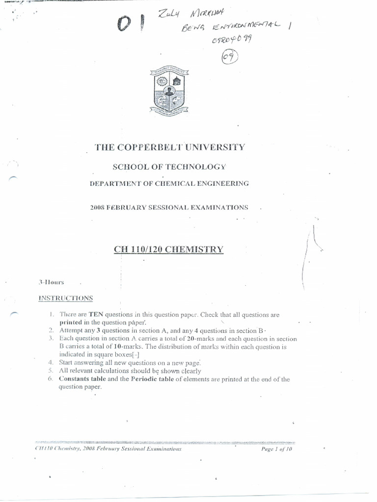 2008 CH 110 & CH 120 Sessional Exam | PDF