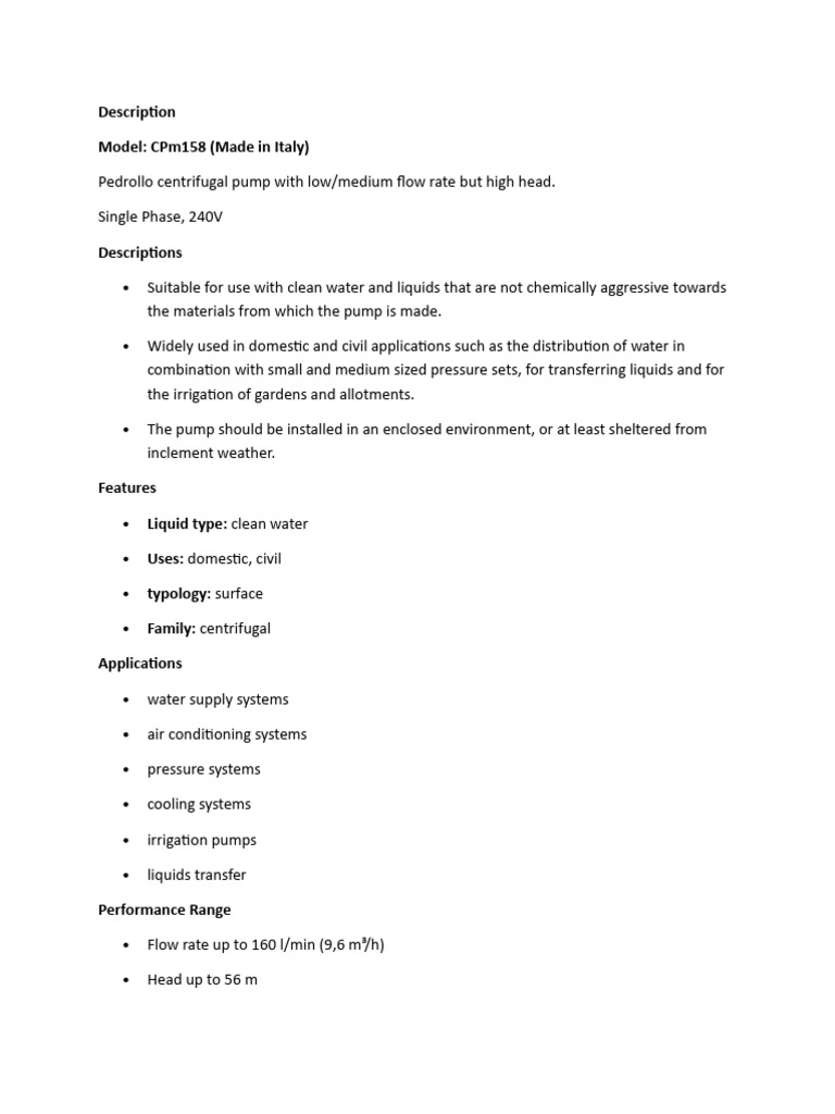 Pedrollo cpm158 | PDF