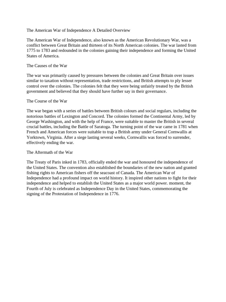 Overview of the American War of Independence | PDF