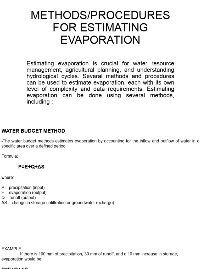 Evaporation Estimation Methods Guide | PDF | Evaporation | Heat