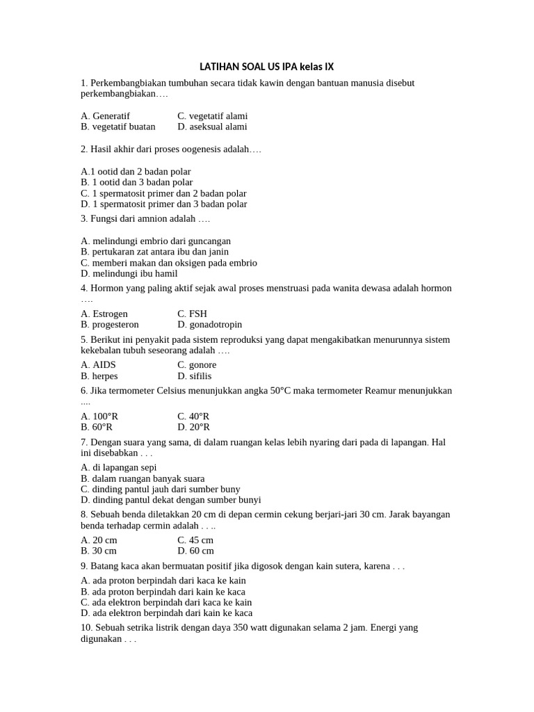 LATIHAN SOAL US IPA Kelas IX | PDF