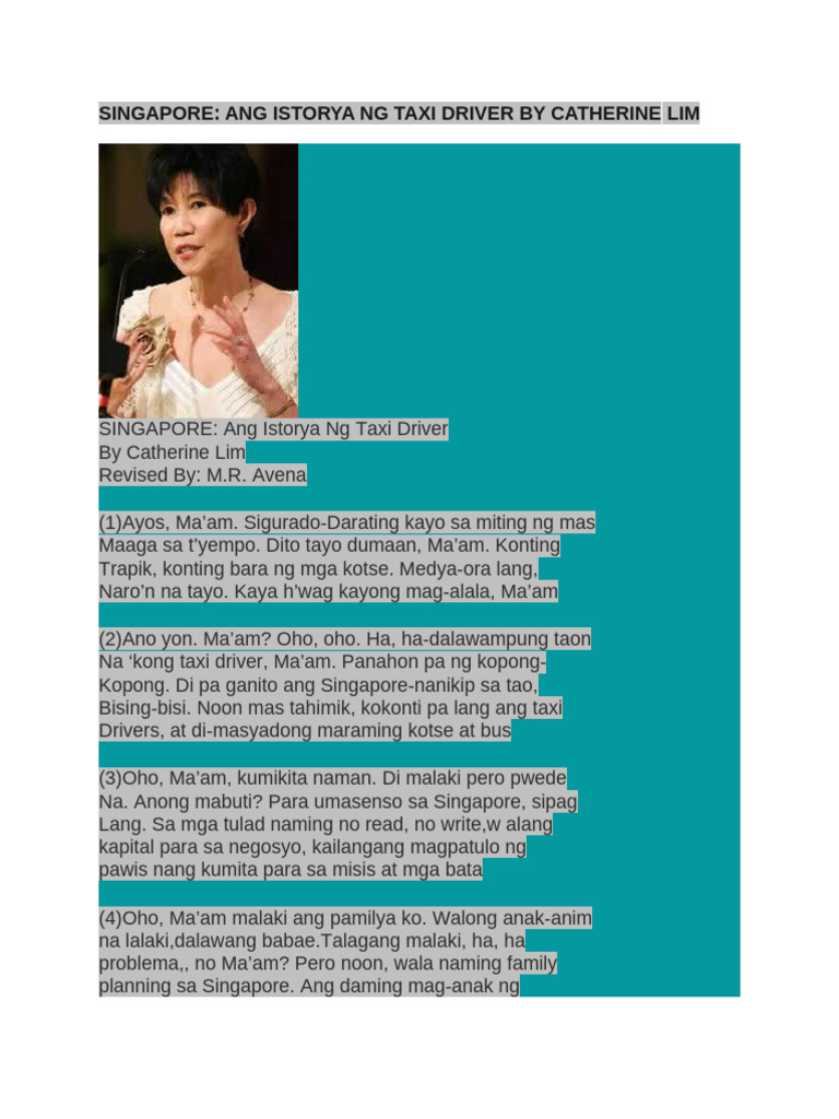 Taxi Driver Catherine Lim | PDF
