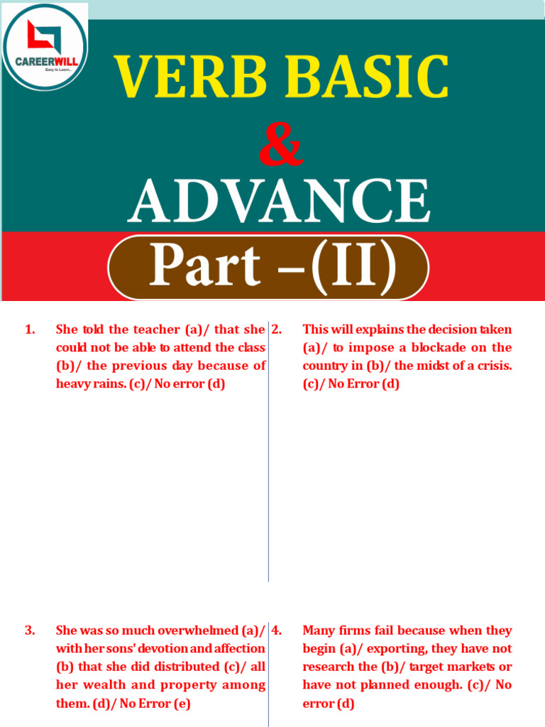 Verb Basic & Advance Part - 2 - Crwill | PDF | Economies