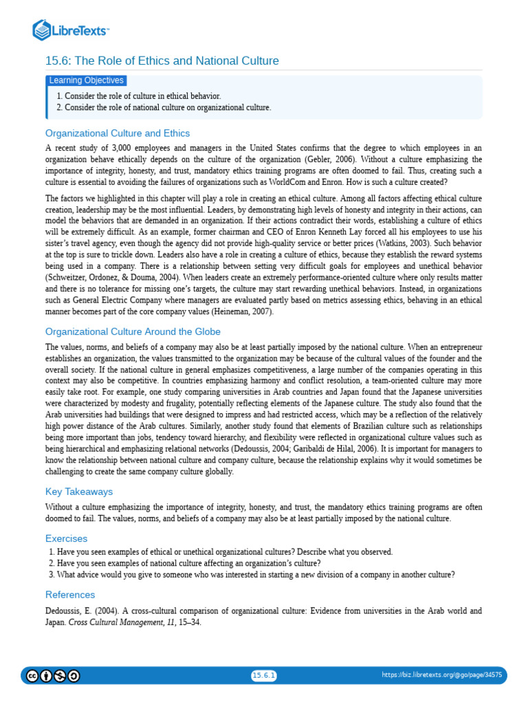 15.6 The Role of Ethics and National Culture | PDF | Integrity ...