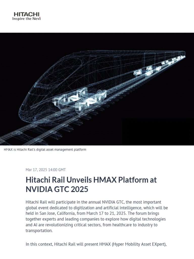 Hitachi Rail Unveils HMAX Platform at NVIDIA GTC 2025 | PDF | Rail Transport | Artificial ...