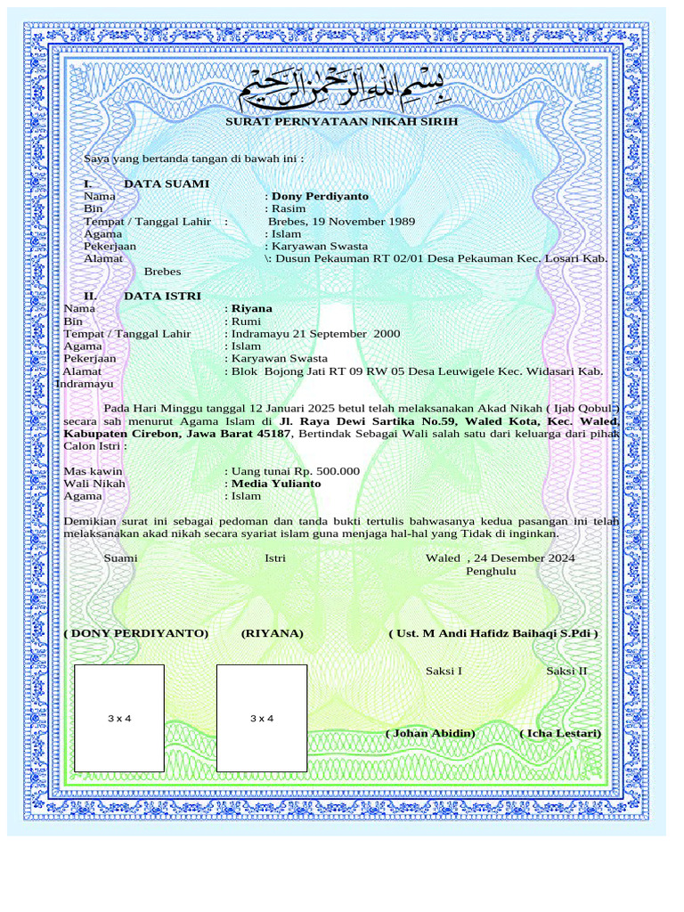 Surat Pernyataan Nikah Sirih 2 | PDF
