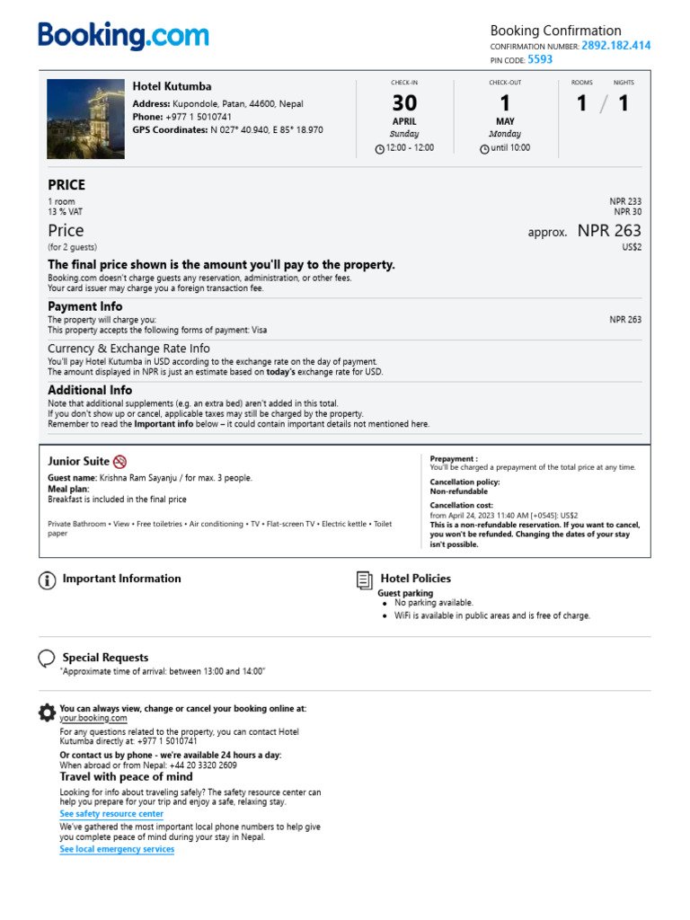 Booking.com_ Confirmation | PDF | Fee | Exchange Rate