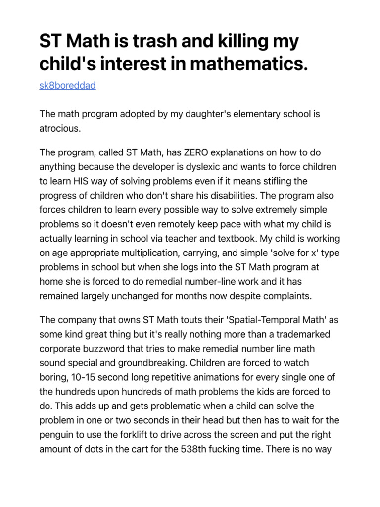 ST Math Is Trash and Killing My Child's Interest in Mathematics ...