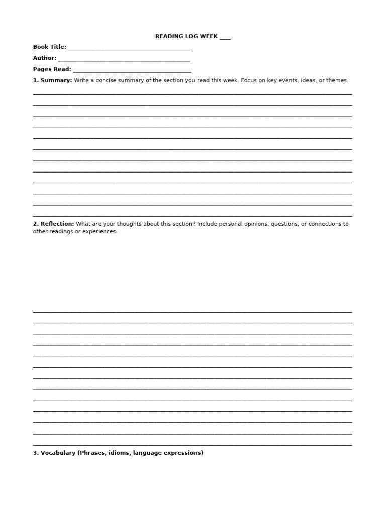 Weekly Reading Log Template | PDF | Semantics | Semiotics