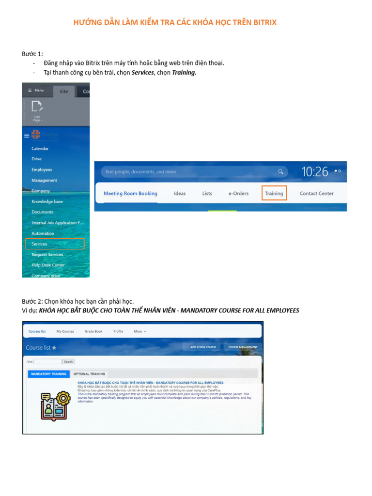 HƯỚNG DẪN LÀM KIỂM TRA CÁC KHÓA HỌC TRÊN BITRIX (1) (1) | PDF