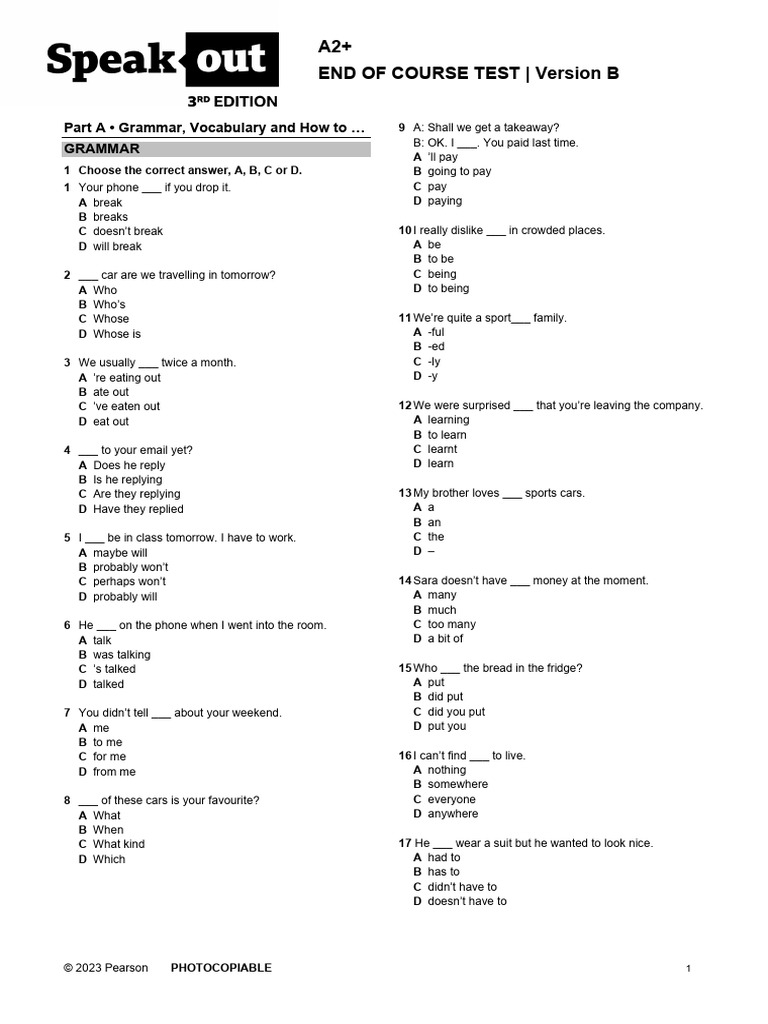 SO3 - A2+ - End of Course Test - U1-8B | PDF
