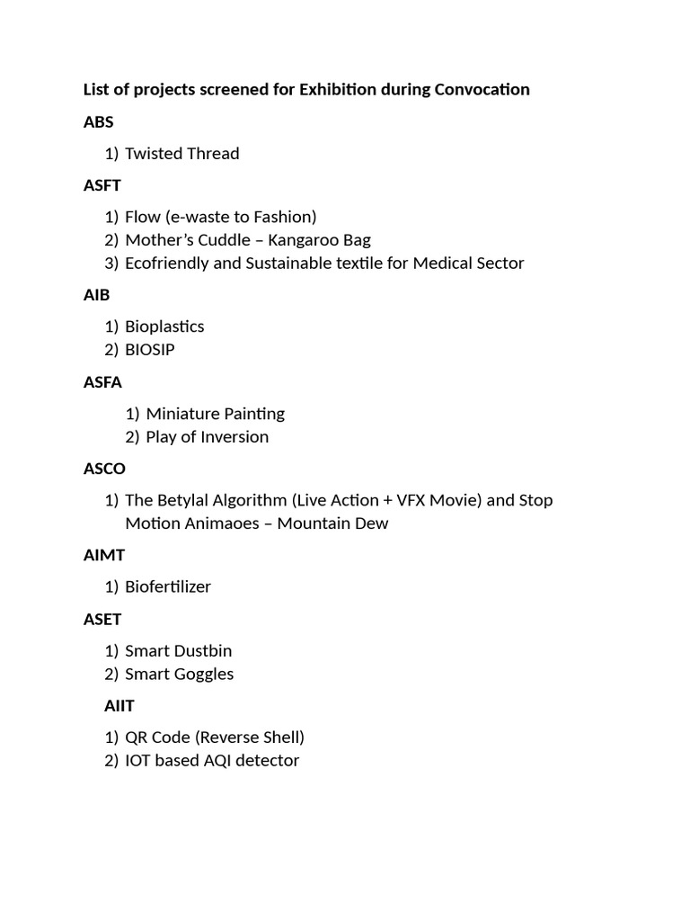 List of Screened Projects | PDF