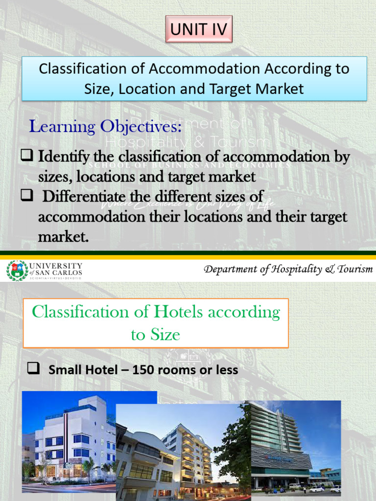 Unit 4 Classification of Accommodation by Sizes and Location | PDF | Hotel | Tourism