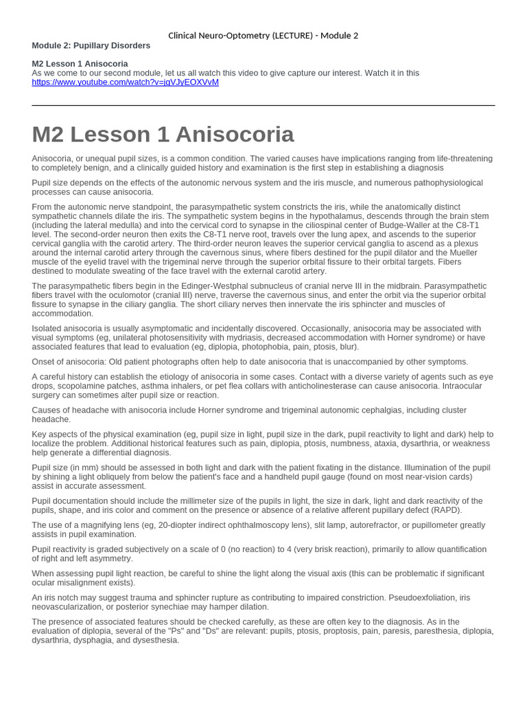 Clinical Neuro-Optometry (LECTURE) - Module 2 | PDF | Glaucoma ...