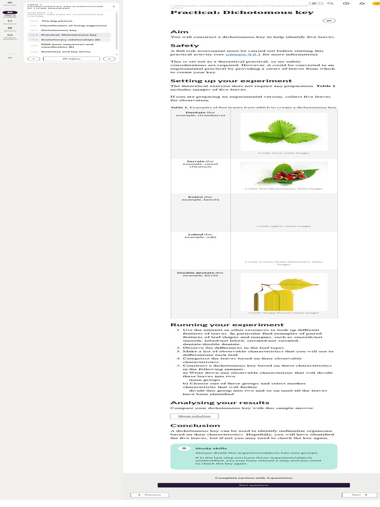 Practical - Dichotomous Key - Cambridge IGCSE™ Biology FE2023 | PDF ...
