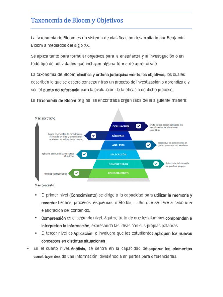 Taxonomía de Bloom y Objetivos | PDF | Evaluación | Aprendizaje