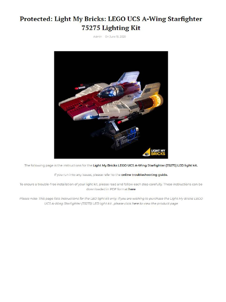 LEGO Star Wars UCS A-Wing Starfighter 75275 Lighting Kit | PDF