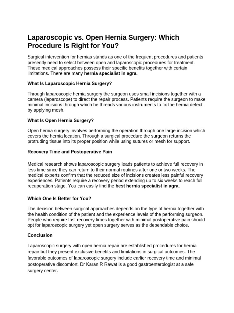 Laparoscopic vs. Open Hernia Surgery - Which Procedure Is Right For You ...