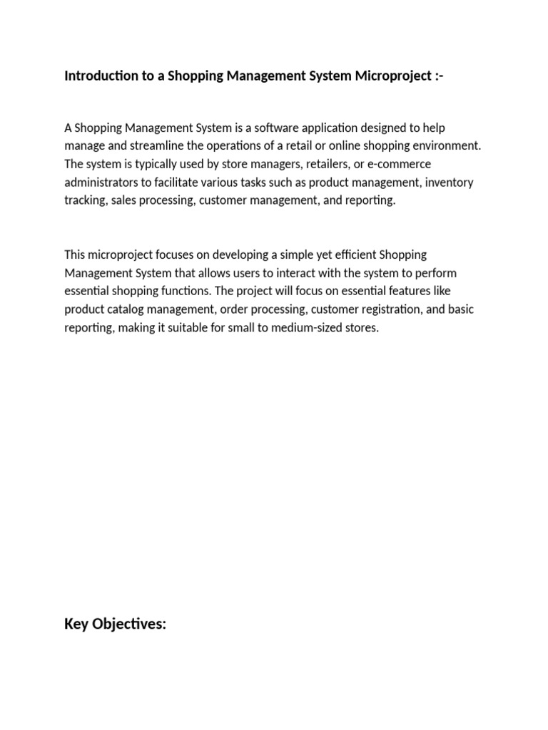 Introduction To A Shopping Management System Microproject | PDF | Online Shopping | Software ...