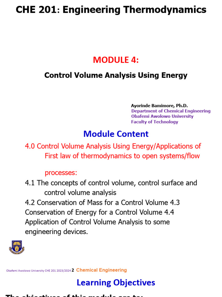 MODULE 4.0-Control Volume Analysis | PDF | Fluid Dynamics | Thermodynamics