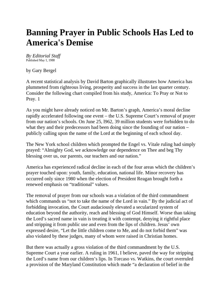 Banning Prayer in Public Schools Has Led To America EDIT | PDF